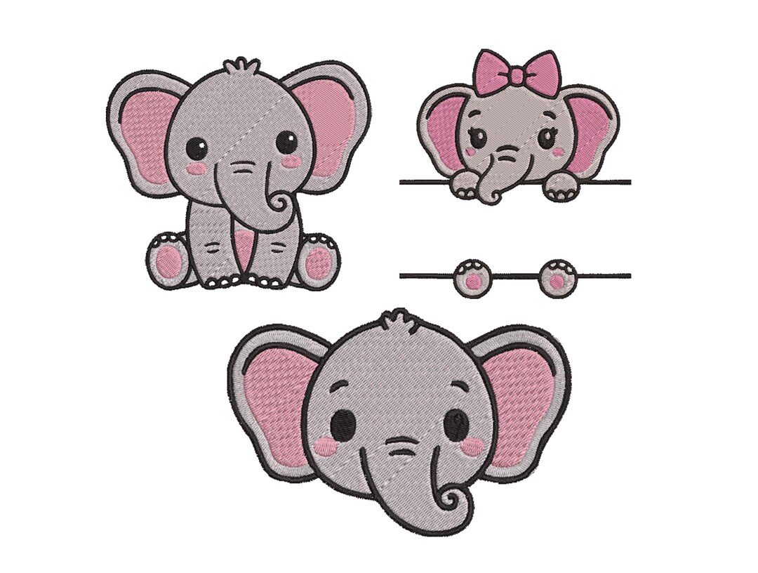 Baby Elephant Embroidery Design, Animal Embroidery Design, Split ...