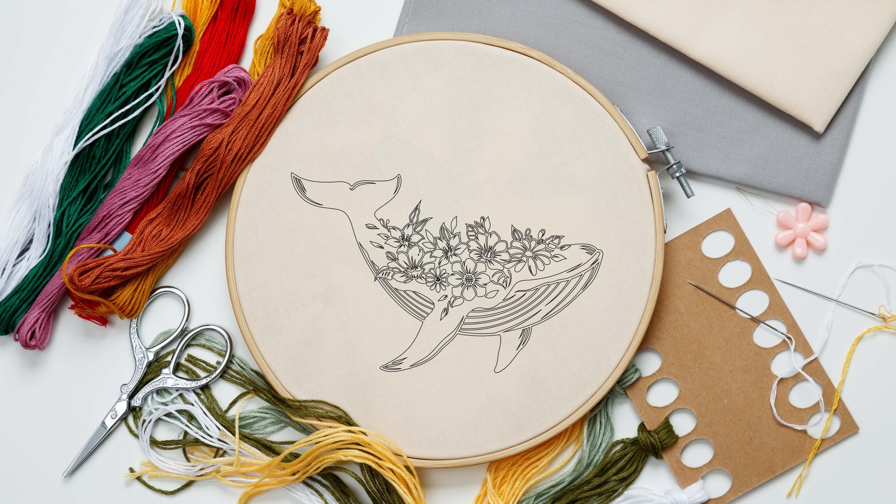 Delphine Floral Fish Hand Embroidery Pattern, Fish Pattern, Ocean ...