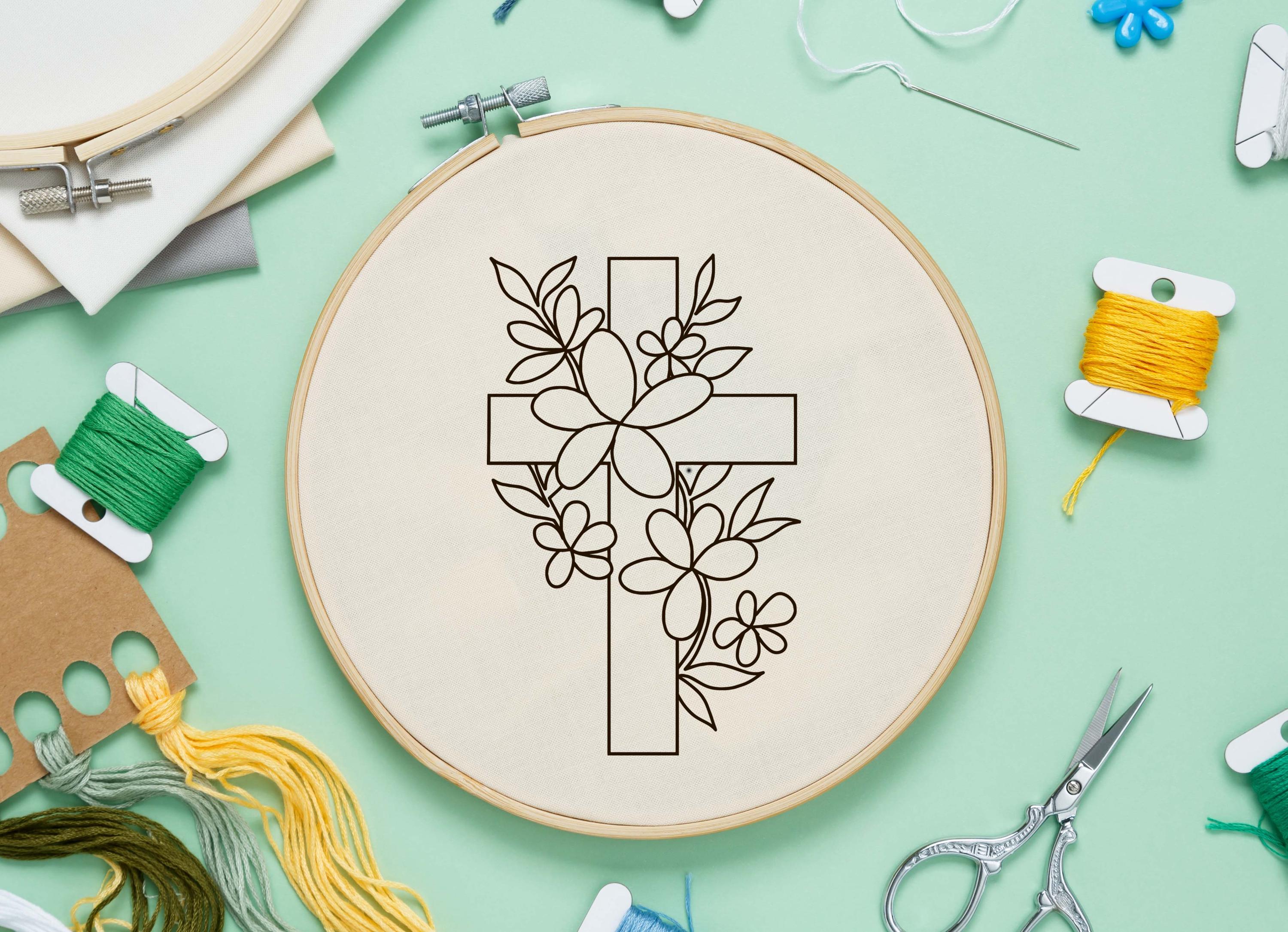 Flower Cross Embroidery Pattern, Christian Embroidery Pattern, Cross ...