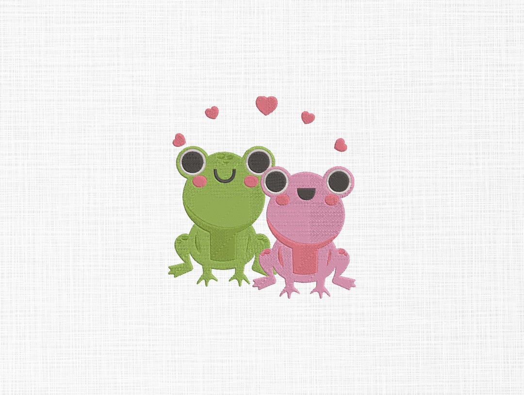 Cute Frog Couples Machine Embroidery, Green and Pink Frog Digital ...