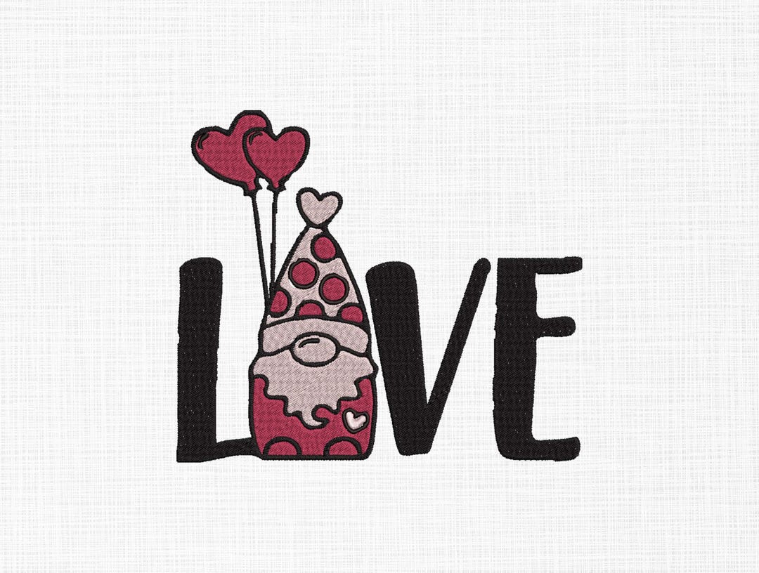 Valentine Gnome Embroidery Design Love Gnome Embroidery Valentine's Day ...