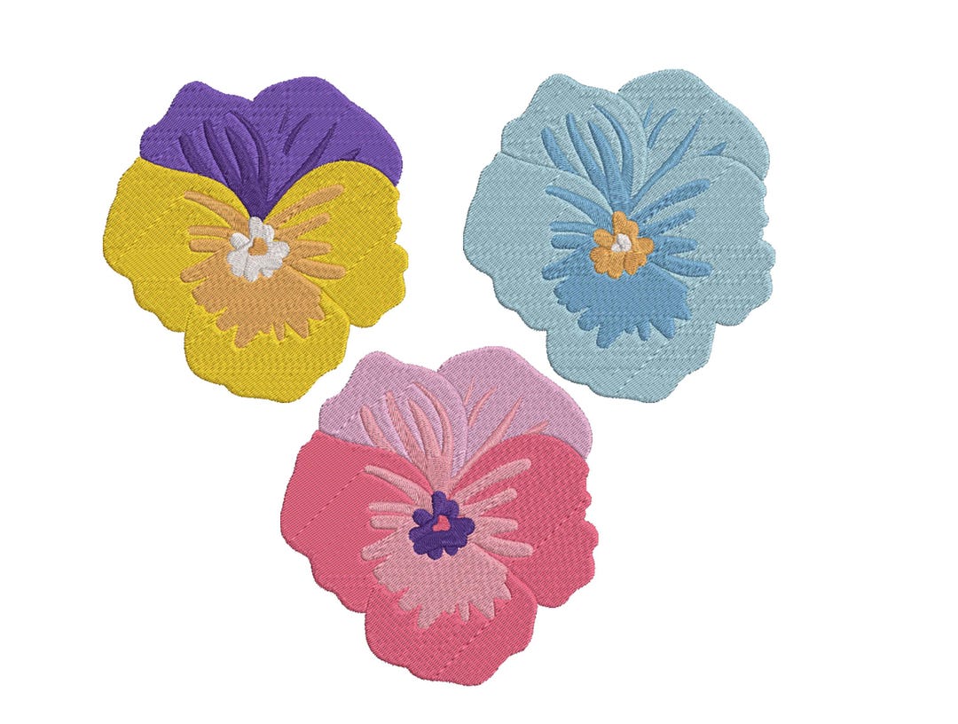 Pansy Flower Embroidered, Multi Colored Pansy, Flower Embroidery ...