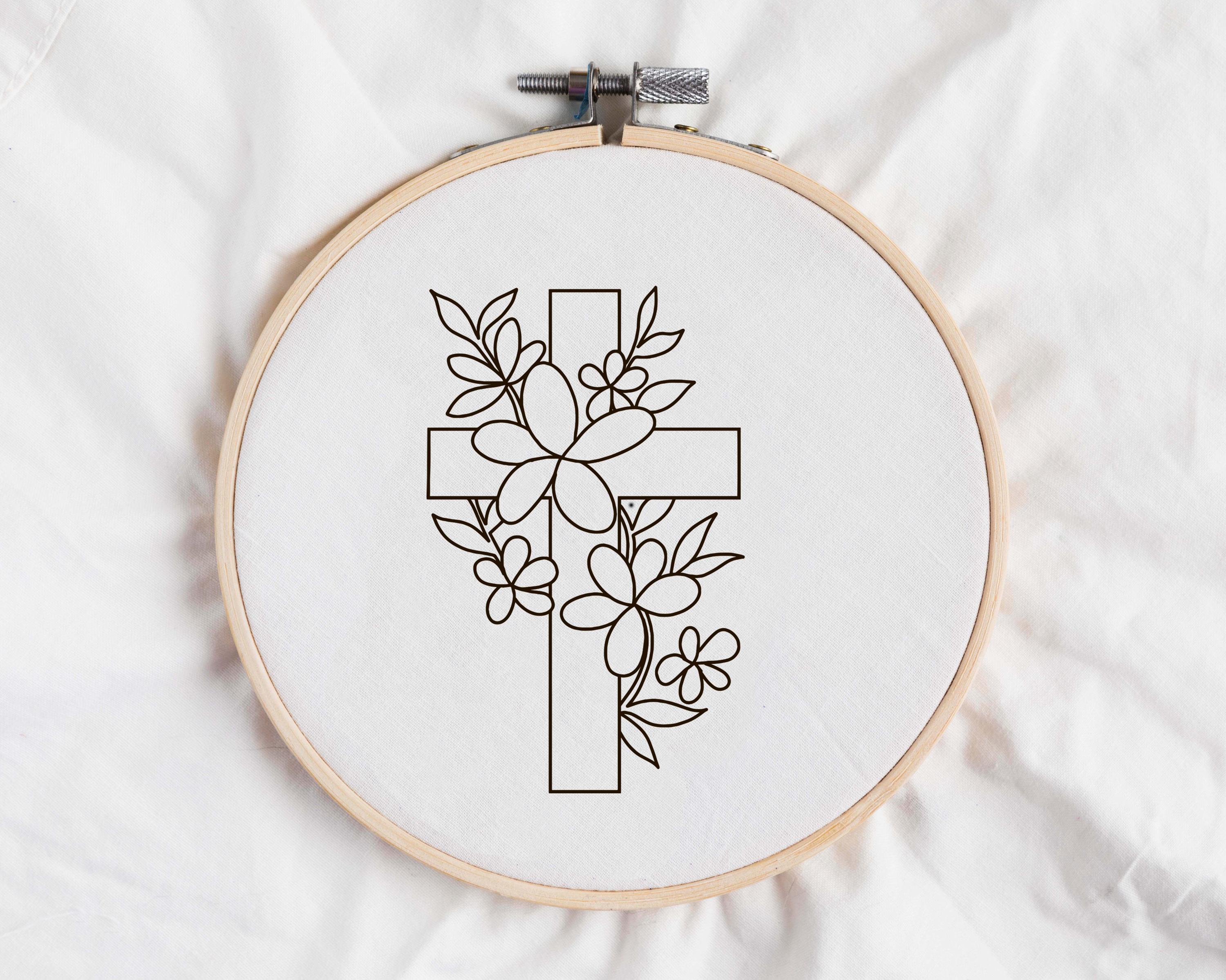 Flower Cross Embroidery Pattern, Christian Embroidery Pattern, Cross ...