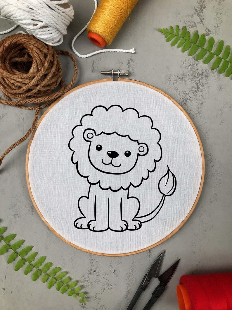 Cute Baby Lion Embroidery Design, Safari Embroidery Design, Animal ...