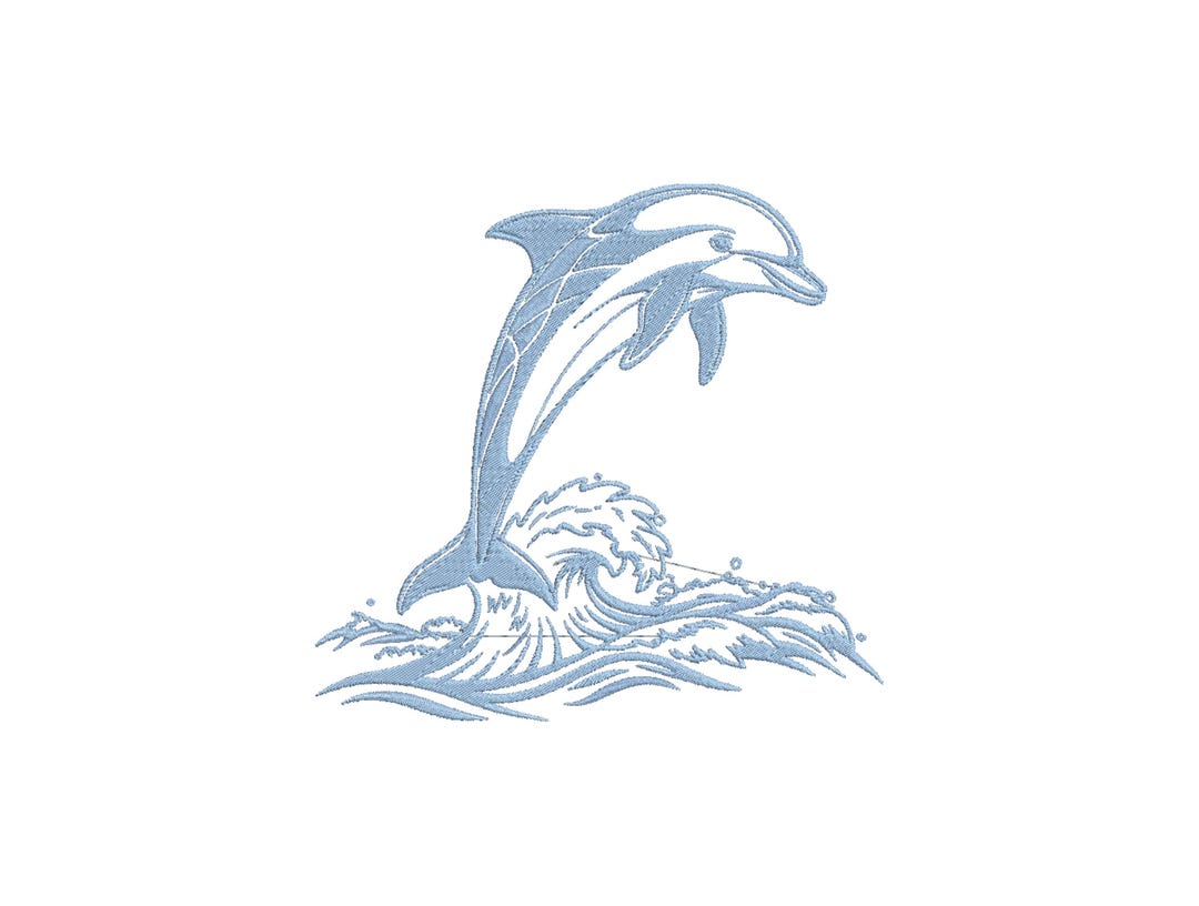 Graceful Dolphin Machine Embroidery - Ocean Waves With Dolphin Digital Embroidery - Machine ...