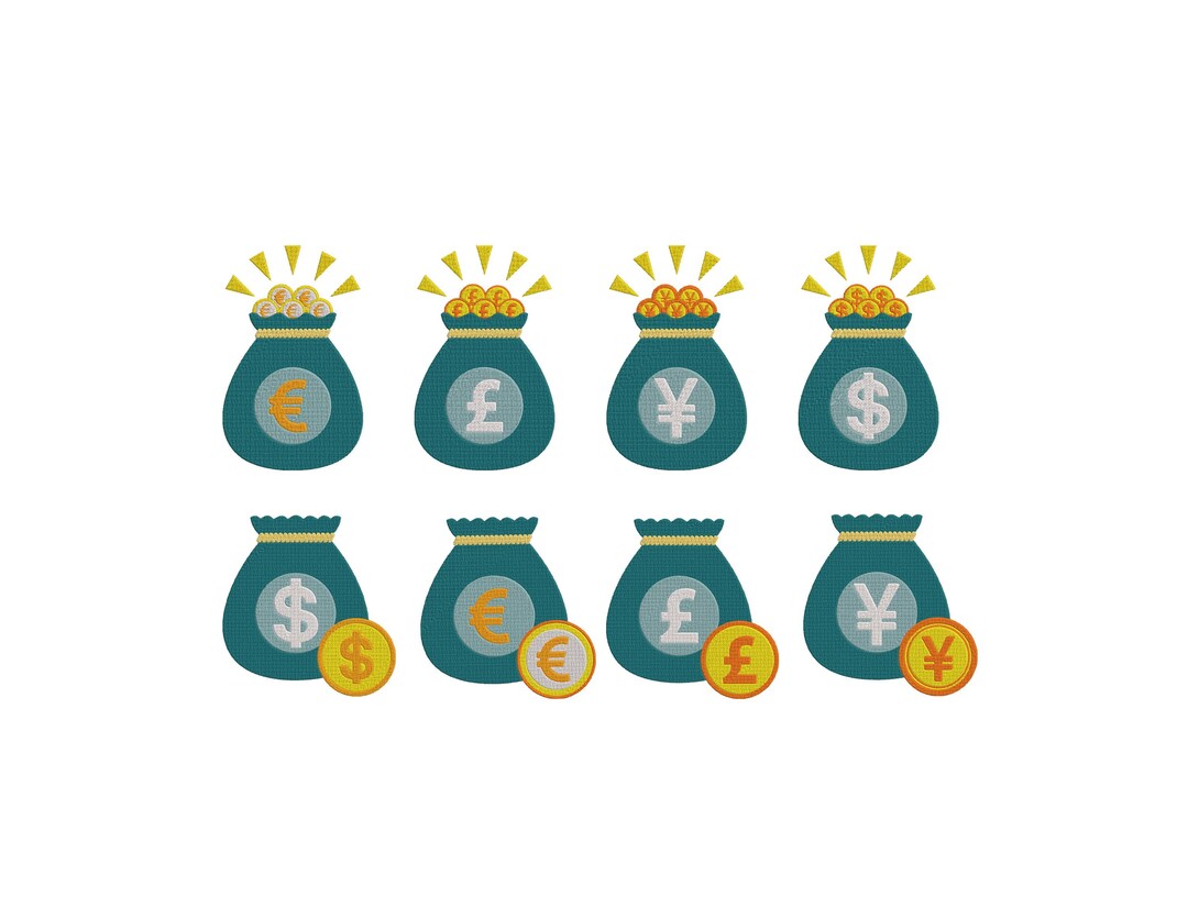 Money Bag Embroidery, Money Bag Bundle Embroidery, Dollars, Dollar ...