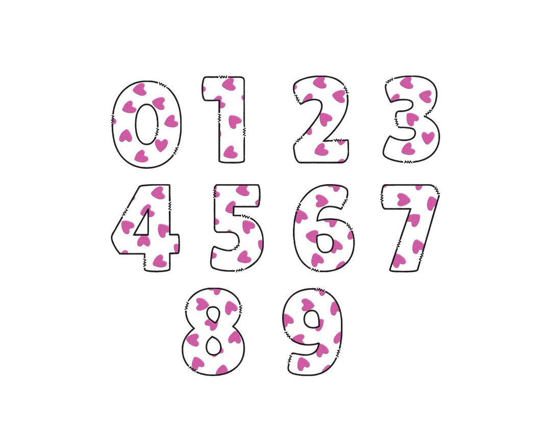 Heart Numbers Embroidery, Numbers Embroidery Design, Courting Line Art ...