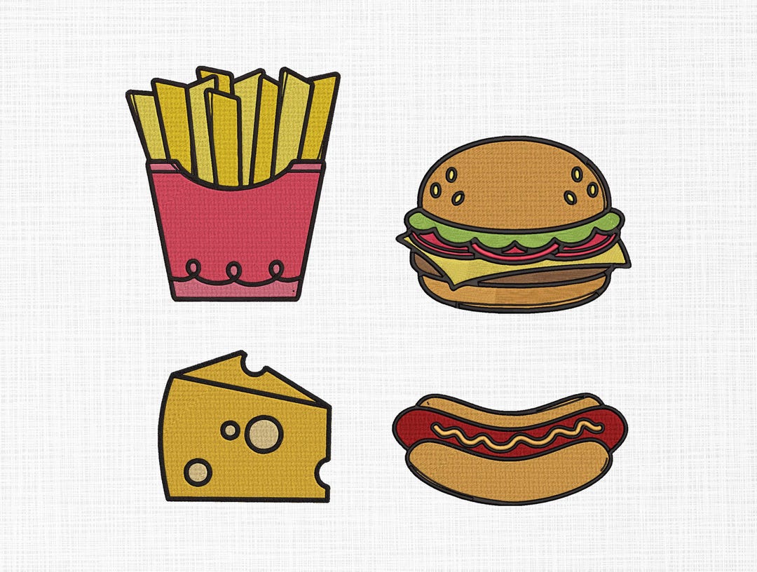 Food Embroidery Design Fast Food Embroidery Design Burger or Fries ...