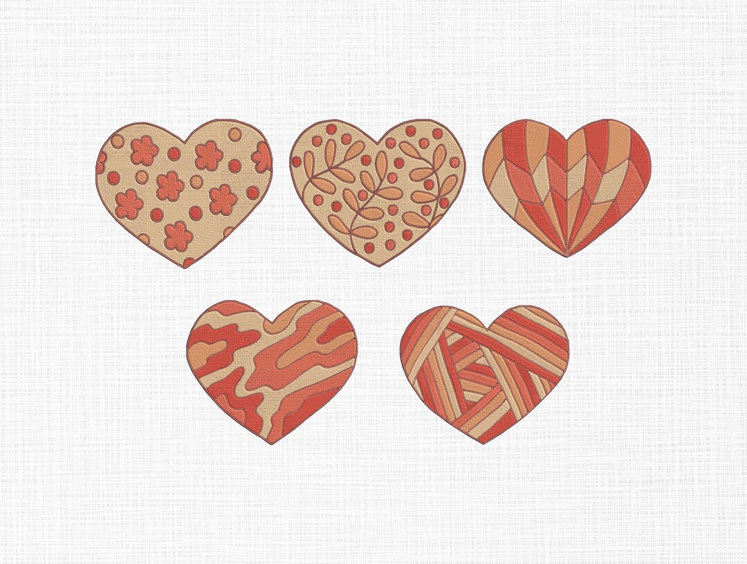Heart Set Machine Embroidery, Doted Heart, Floral Heart, Geometric ...