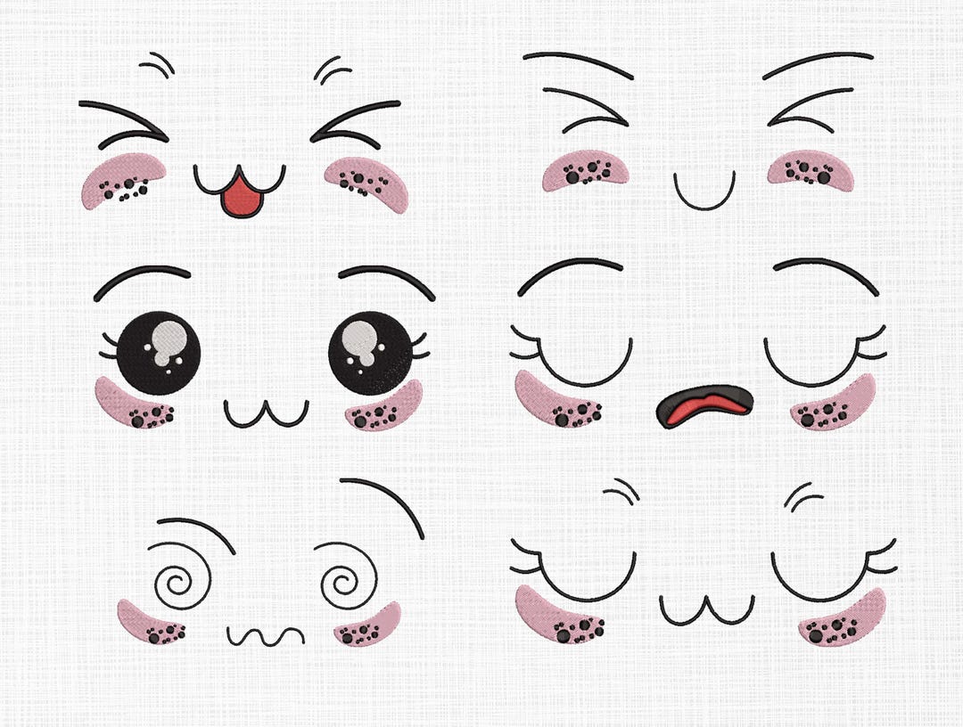 Face Embroidery Design, Cute Kawaii Face Embroidery Design, Face ...