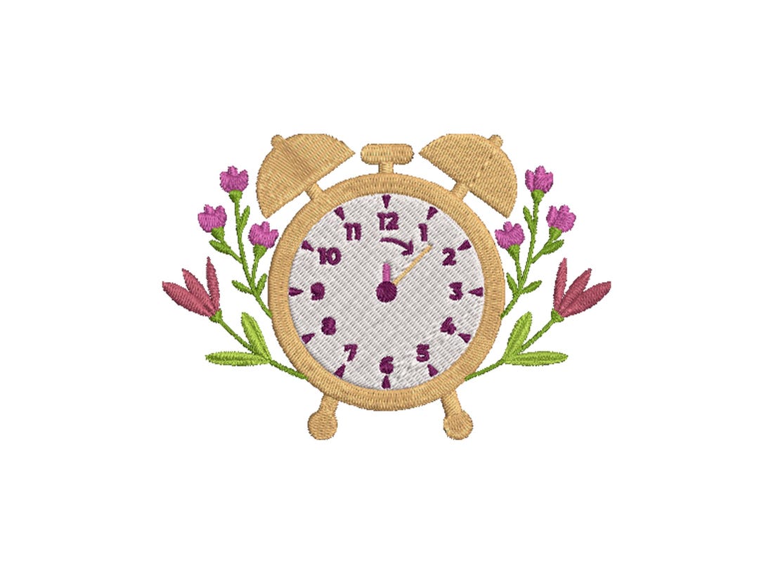 Floral Alarm Clock Embroidery Design, Clock Face Embroidery Design ...
