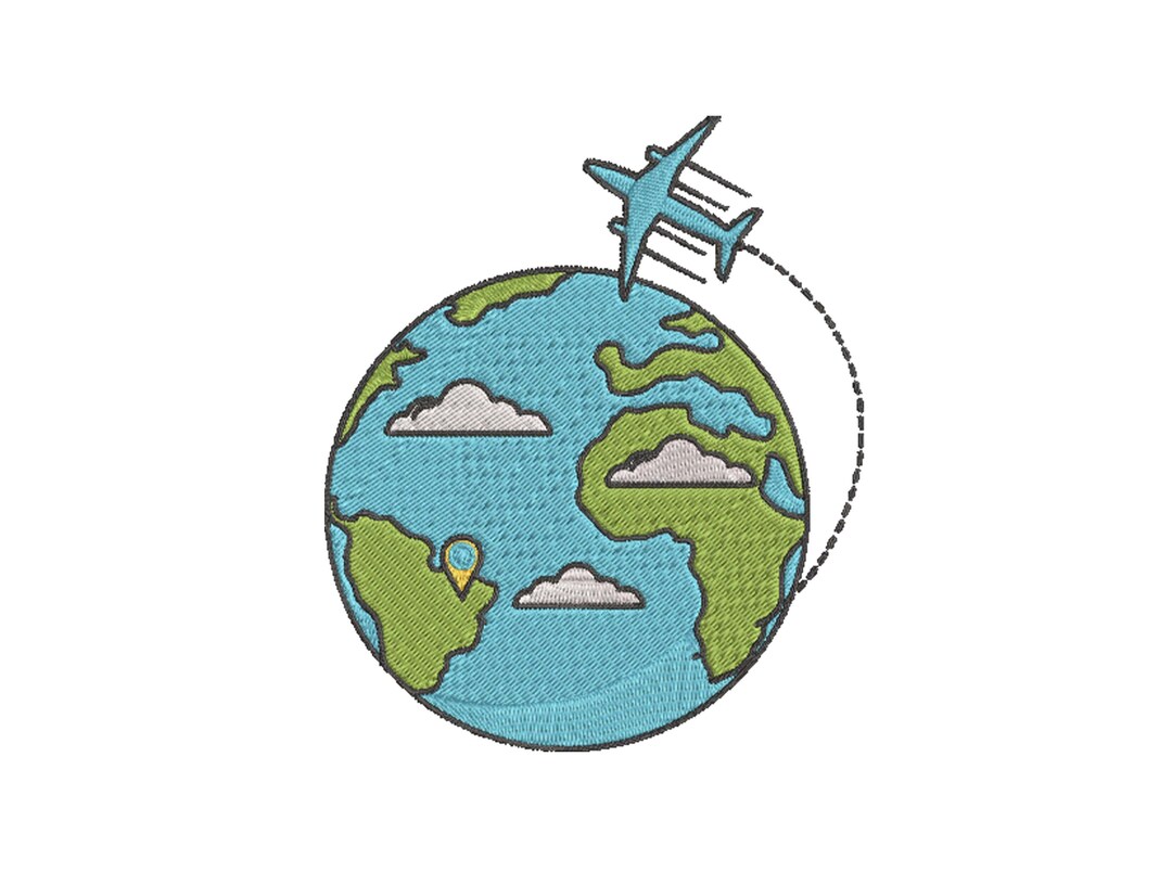 Travelling Around World by Airplane Embroidery Design, Geography ...