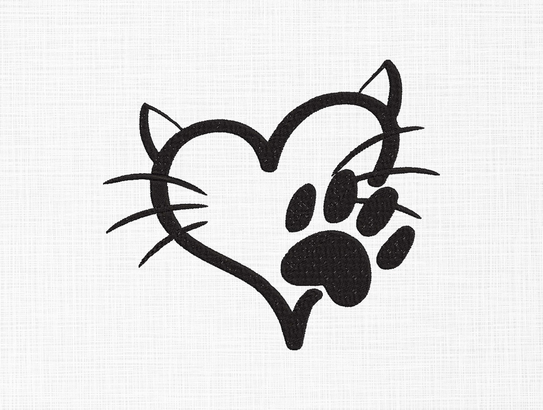 Cat Paw in Heart Embroidery Design Paw Embroidery Design Cats ...