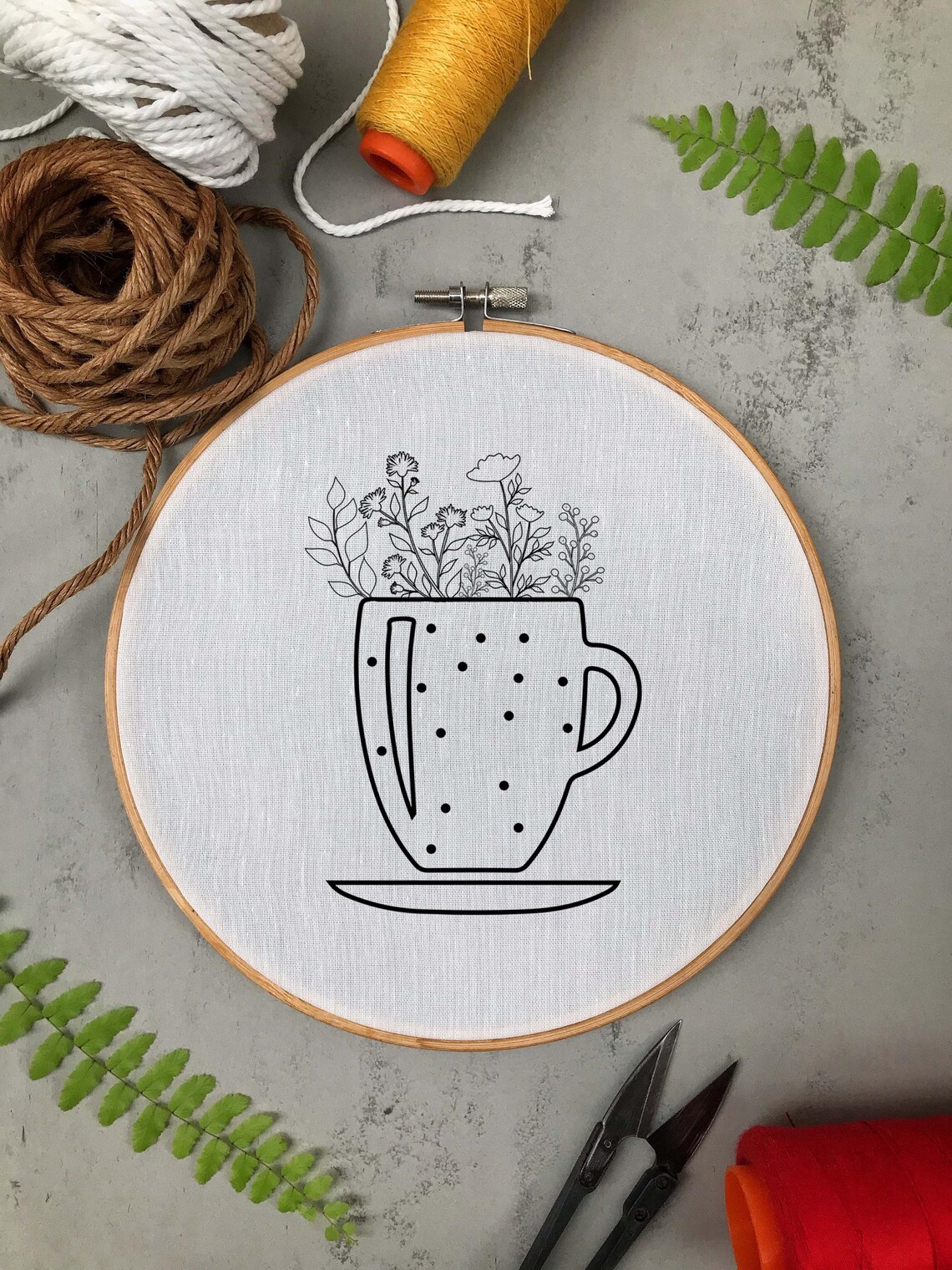 Flower Cup Embroidery Pattern, Tea Cup Embroidery, Coffee Cup ...