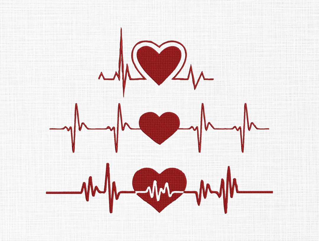 Heartbeat Line Embroidery Heartbeat Hearts Shape Embroidery Valentine's ...