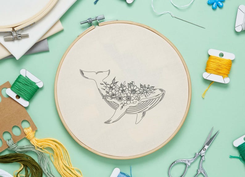 Delphine Floral Fish Hand Embroidery Pattern, Fish Pattern, Ocean ...