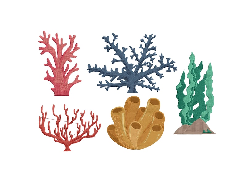 Coral Embroidery Design, Sea Plants Embroidery Design, Underwater ...