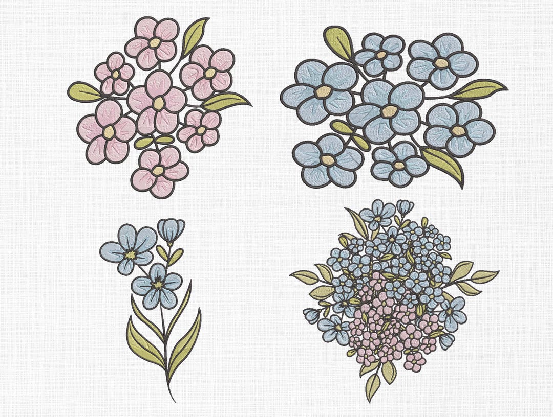 Daisy and Forget-me-not Flower Bouquet for Machine Embroidery Design ...