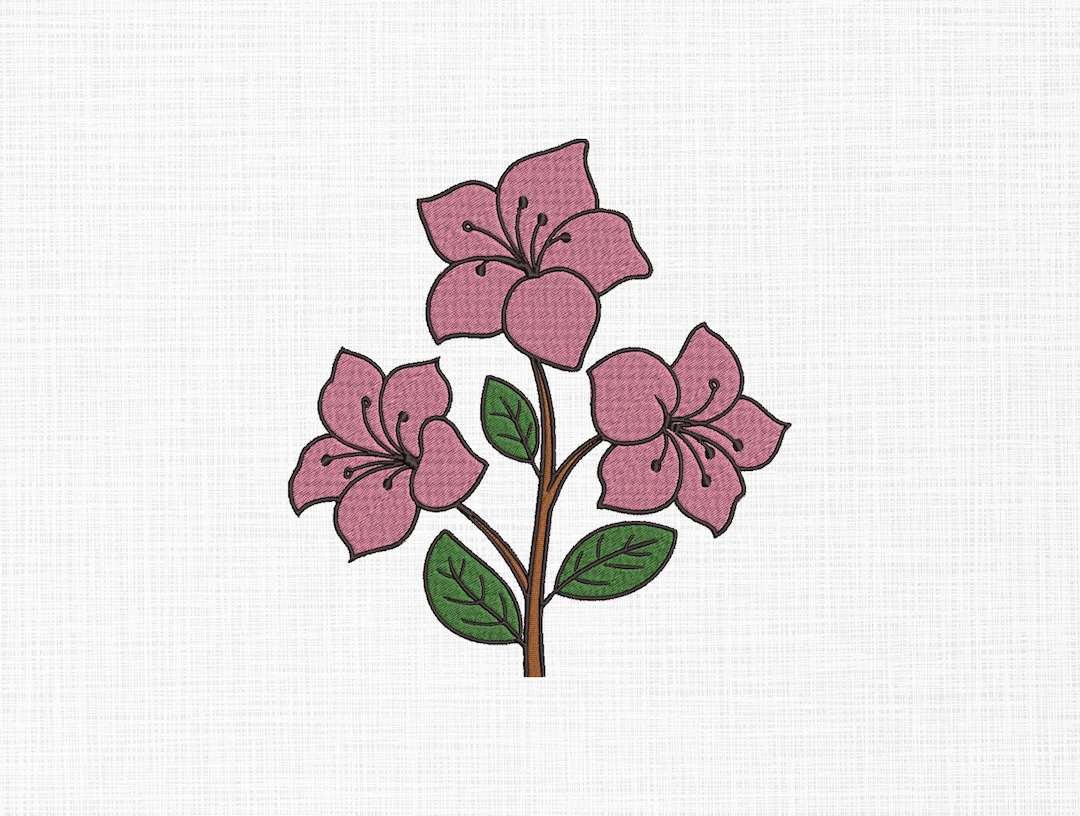 Pink Azalea Flower Embroidery Design Azalea Embroidery Design Pink ...