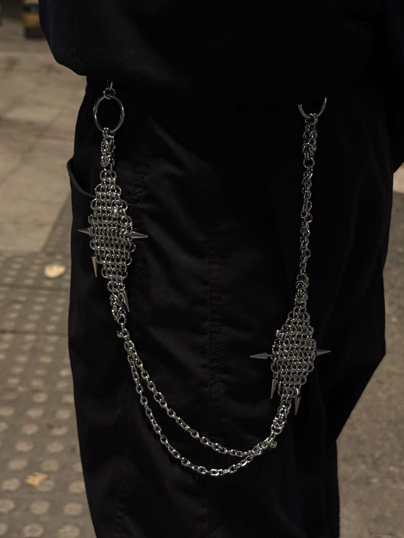 Punk Silver Spike Pants Chain, Grunge Irregular Woven Pants Chain ...