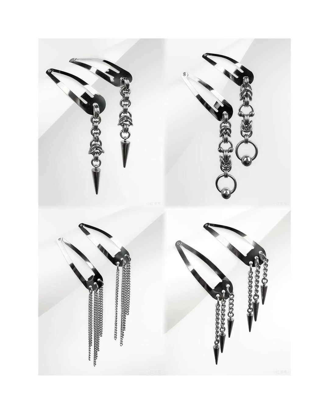 Gothic Rivet Hair Clip, Silver Fringe Hair Cuff, Grunge Chain Headwear ...