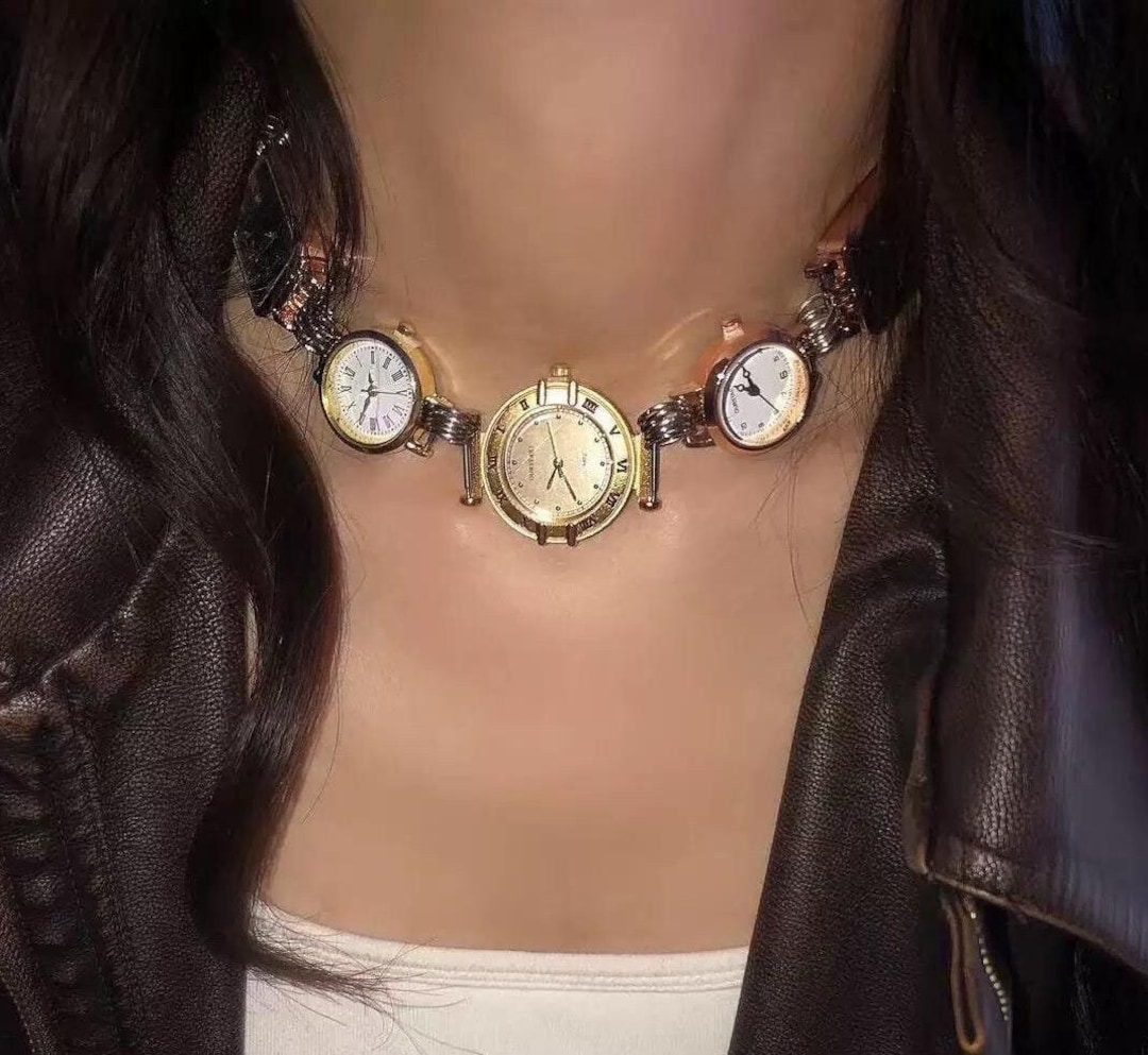 Vintage Gold Watch Choker Necklace,grunge Clock Watch Necklace, Multi ...