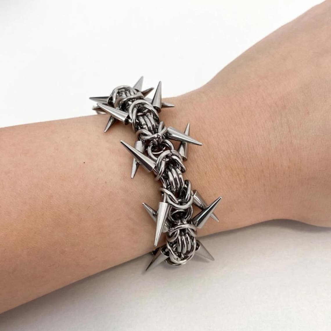 Punk Silver Spike Bracelet,grunge Chunky Chain Bracelet,y2k Woven Metal ...