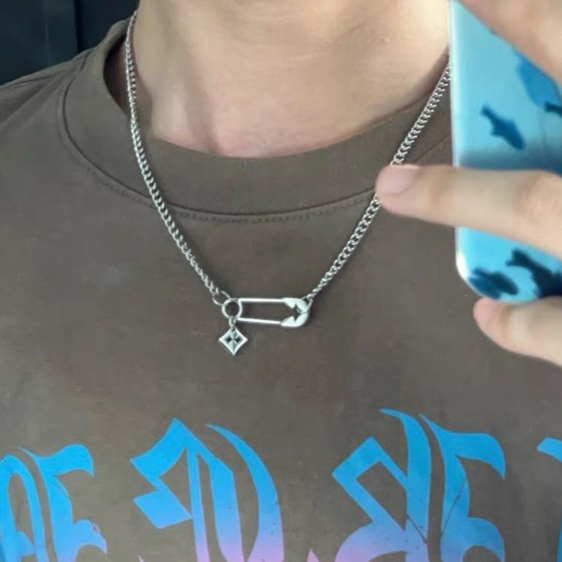 Punk Safety Pin Pendant Necklace, Y2K Pin Pendant Silver Chain Necklace ...