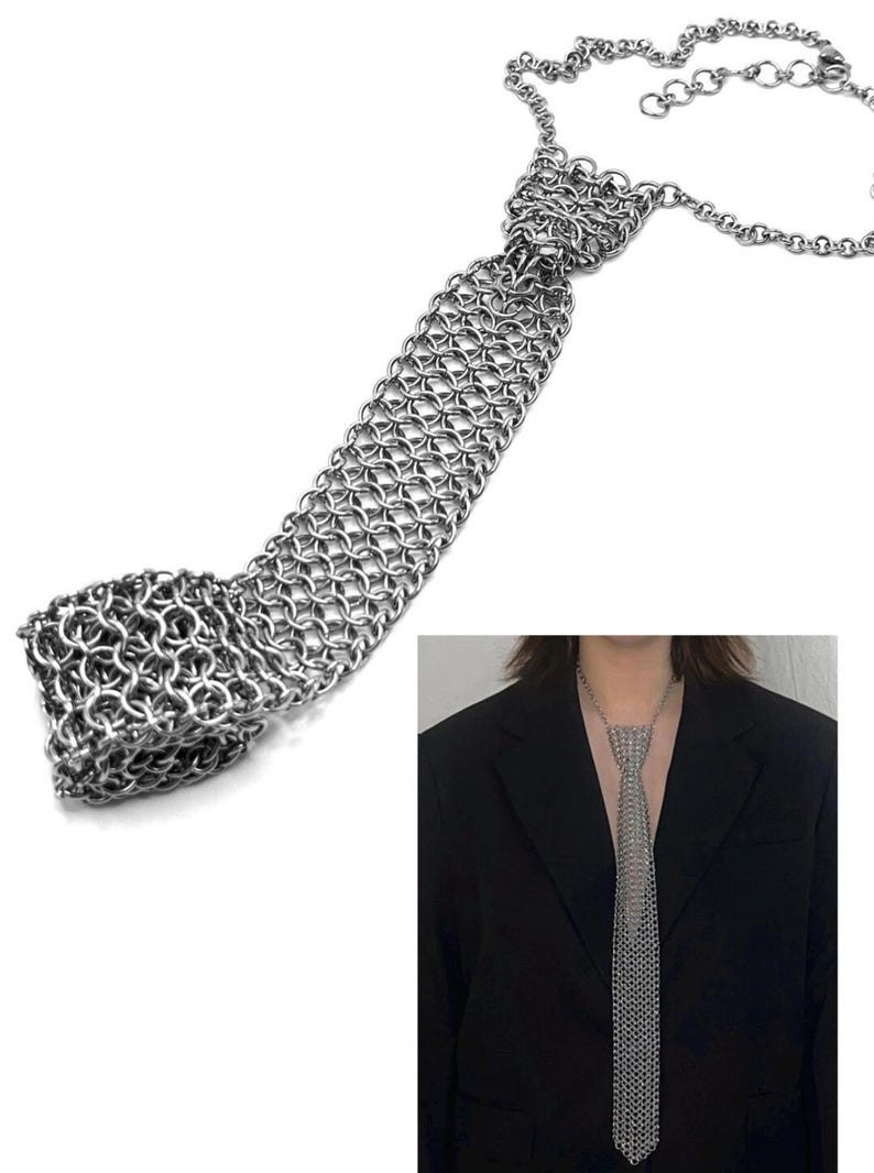 Handmade Heavy Metal Woven Tie, Trendy Metal Necktie Accessory, Gothic ...
