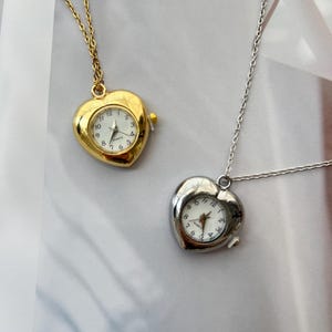 Vintage Elegant Gold Heart Watch Necklace, Gold Clock Jewelry, Y2K ...