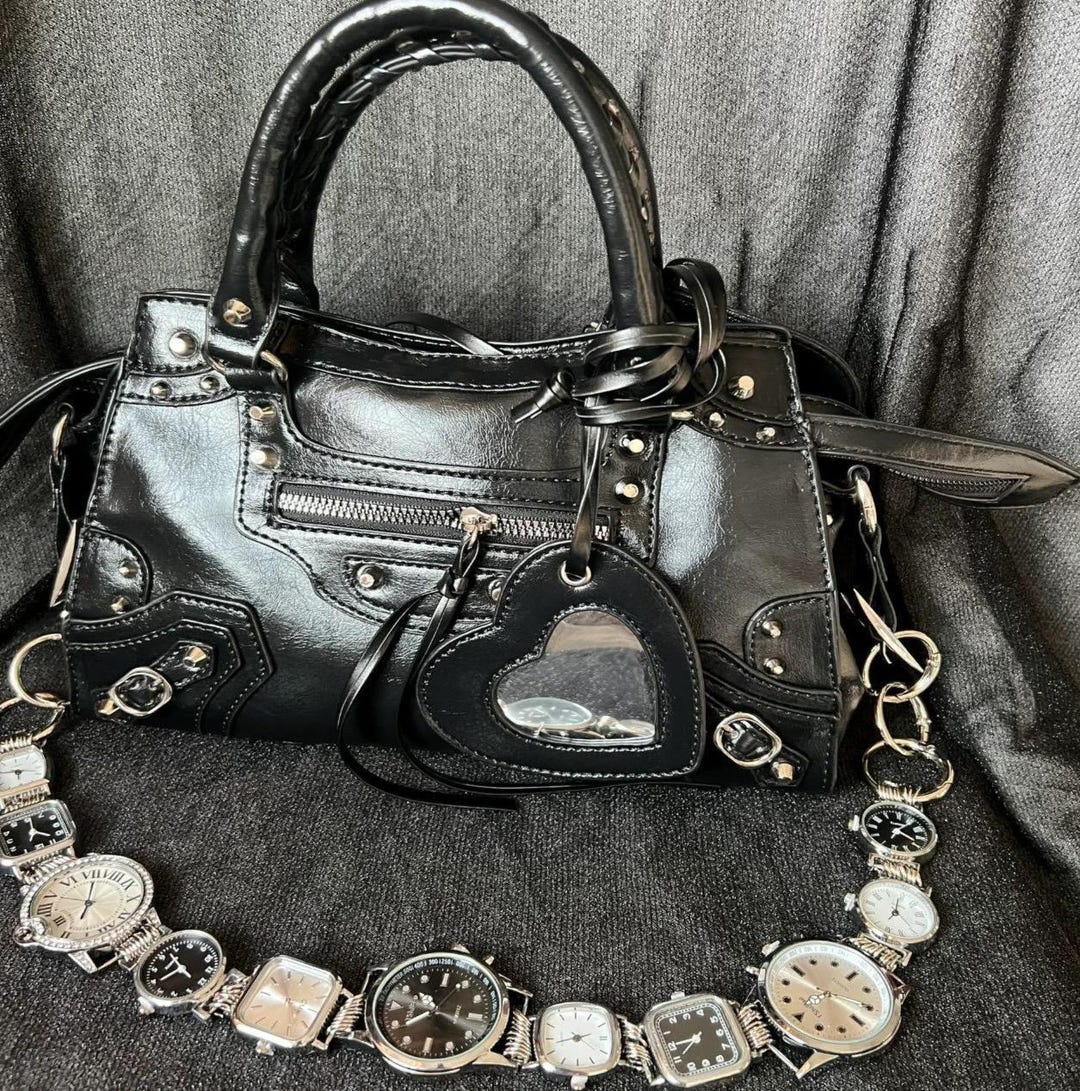 Punk Black and White Watch Bag Strap,grunge Silver Watch Bag Chain ...