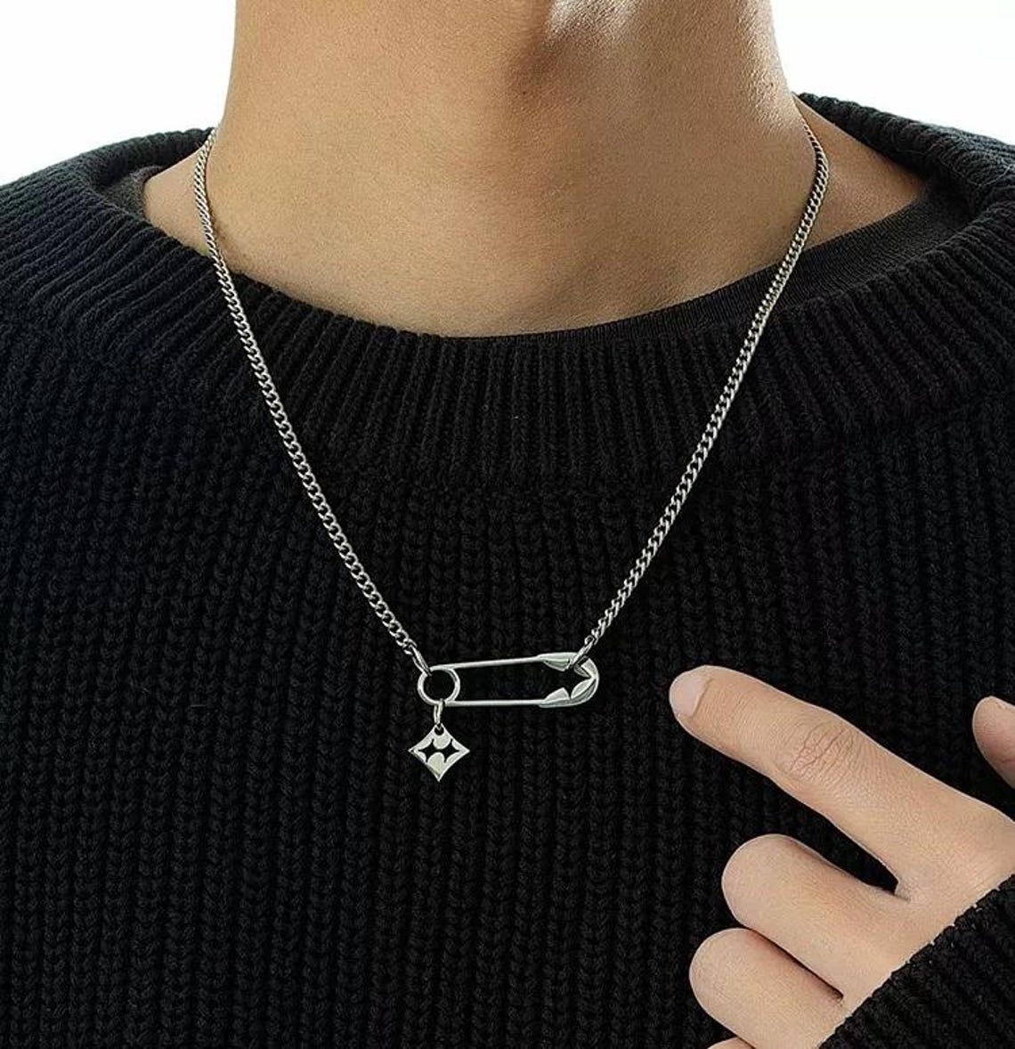 Punk Safety Pin Pendant Necklace, Y2K Pin Pendant Silver Chain Necklace ...