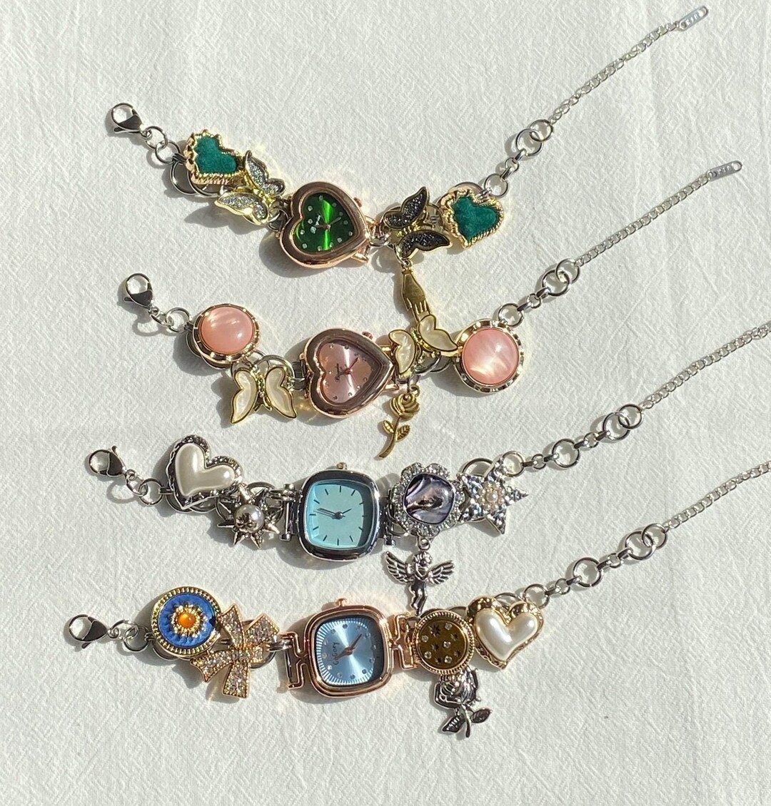 Vintage Colorful Beaded Watch Bracelet,handmade Heart Watch Bracelet ...