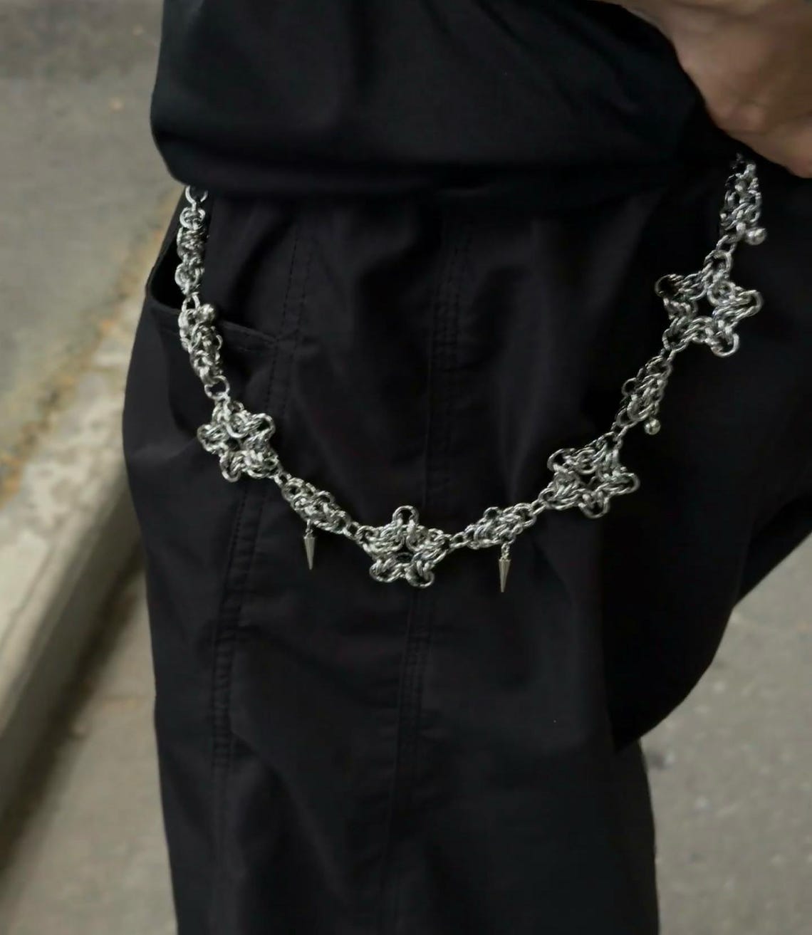 Punk Silver Spike Pants Chain,grunge Woven Metal Pants Chain,silver ...