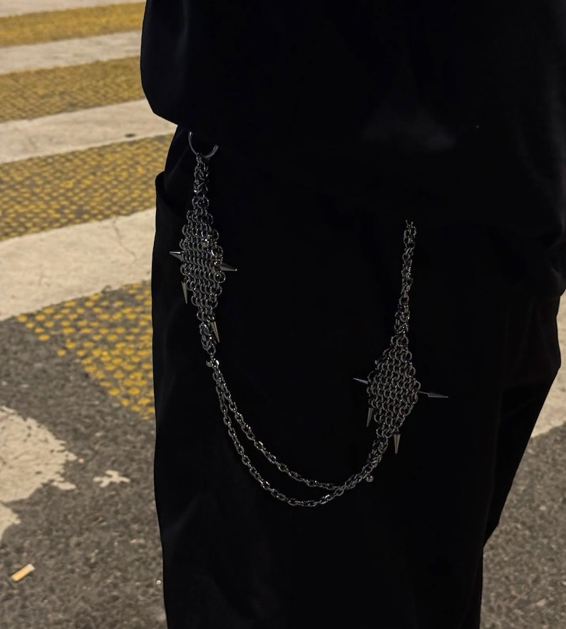 Punk Silver Spike Pants Chain, Grunge Irregular Woven Pants Chain ...