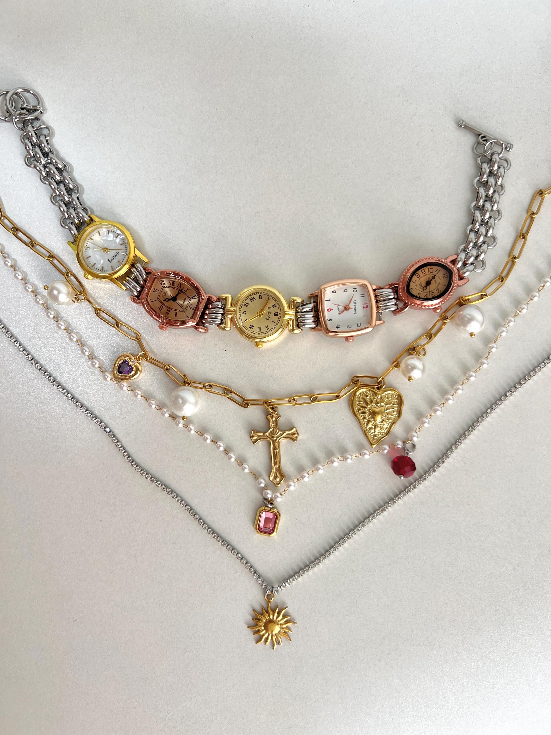 Retro Gold Watch Choker Necklace,grunge Clock Watch Necklace, Cross ...