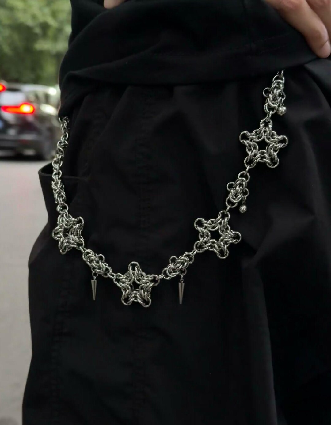 Punk Silver Spike Pants Chain,grunge Woven Metal Pants Chain,silver ...