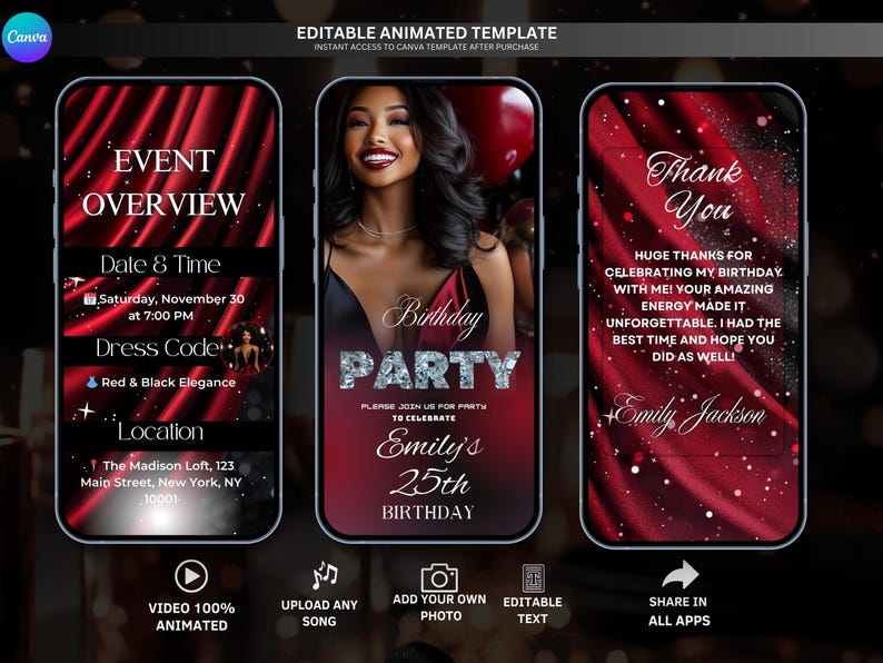Birthday Party Invitation Animated Template, Editable Birthday Invite ...