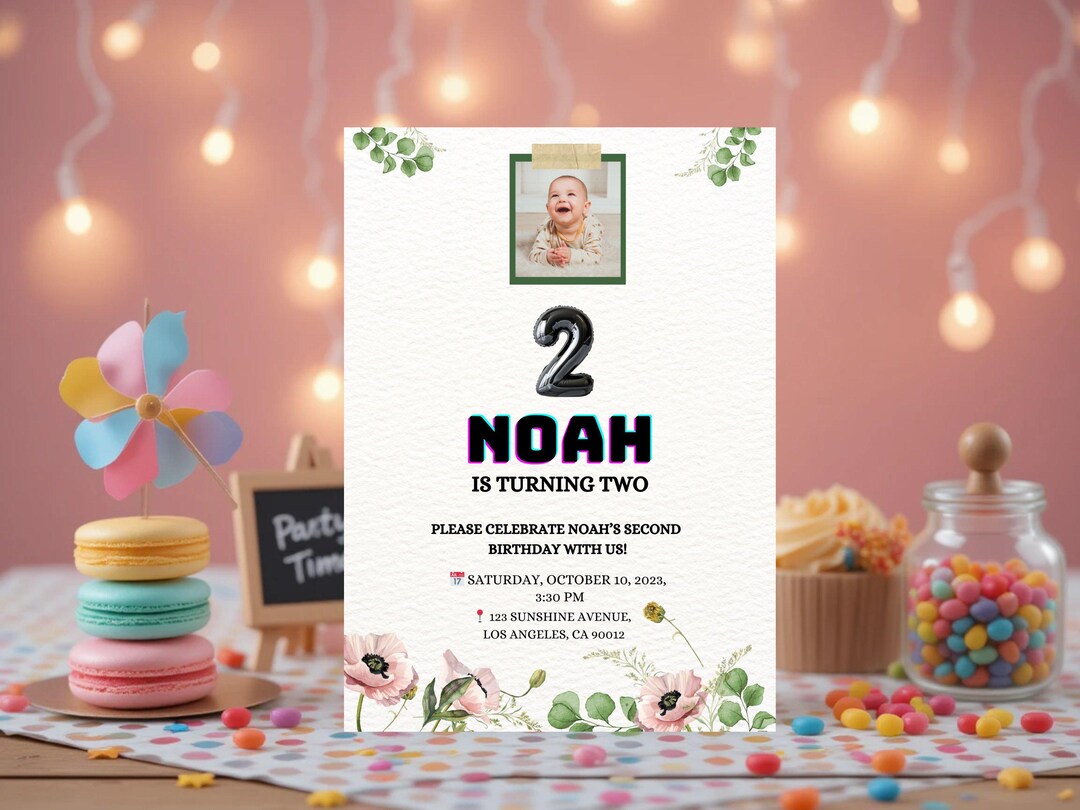 Editable Second Birthday Invitation Template, Digital Download 2nd ...