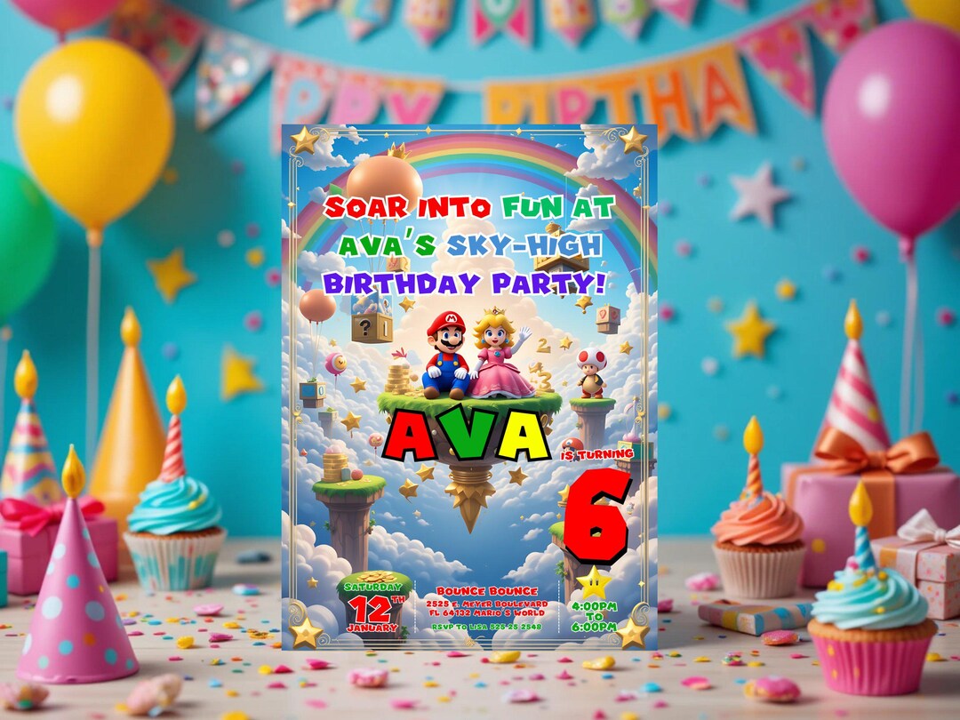 Super Mario Party Invitation, Kids Birthday Party Invite, Digital ...