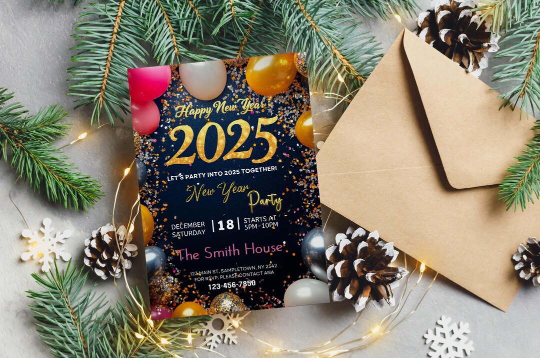 2025 New Year Party Invitation | Vibrant Balloon Celebration Design ...