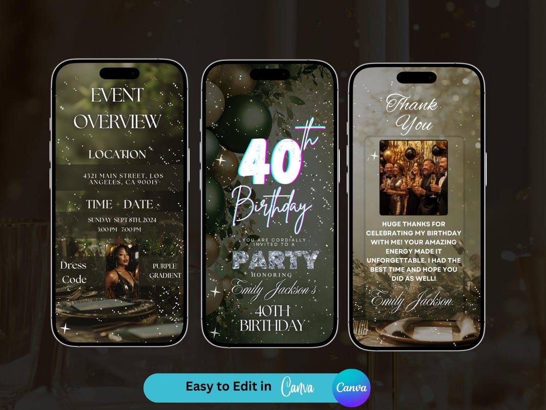 Animated Birthday Dinner Invitation Digital Party Video Invite Editable ...