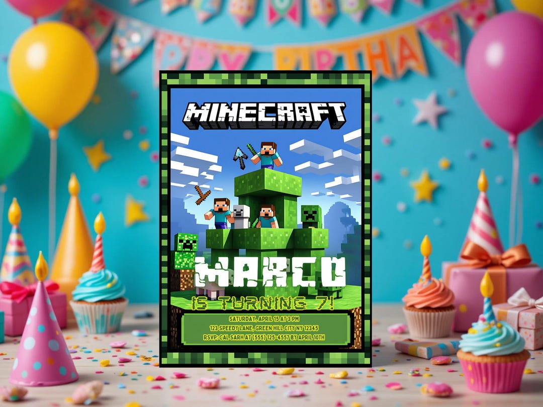 Minecraft Birthday Invitation, Printable Birthday Invite, Minecraft ...