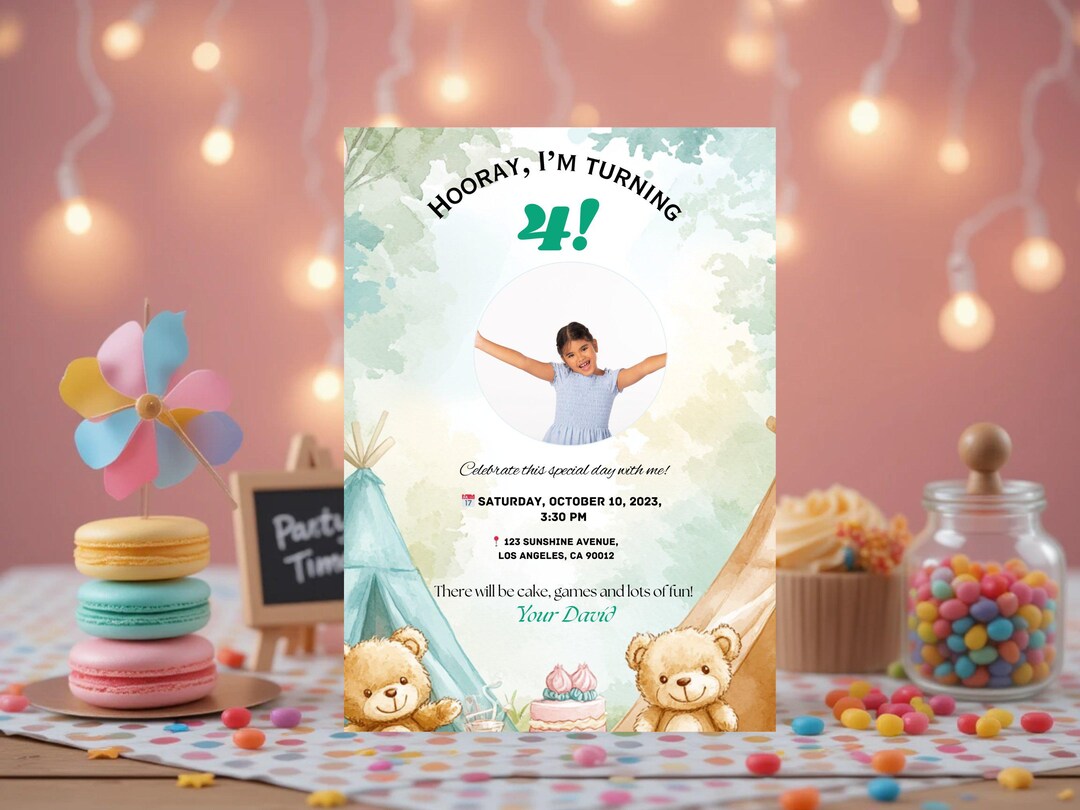 Hooray I'm Turning 4 Birthday Invitation Template, Editable Birthday ...