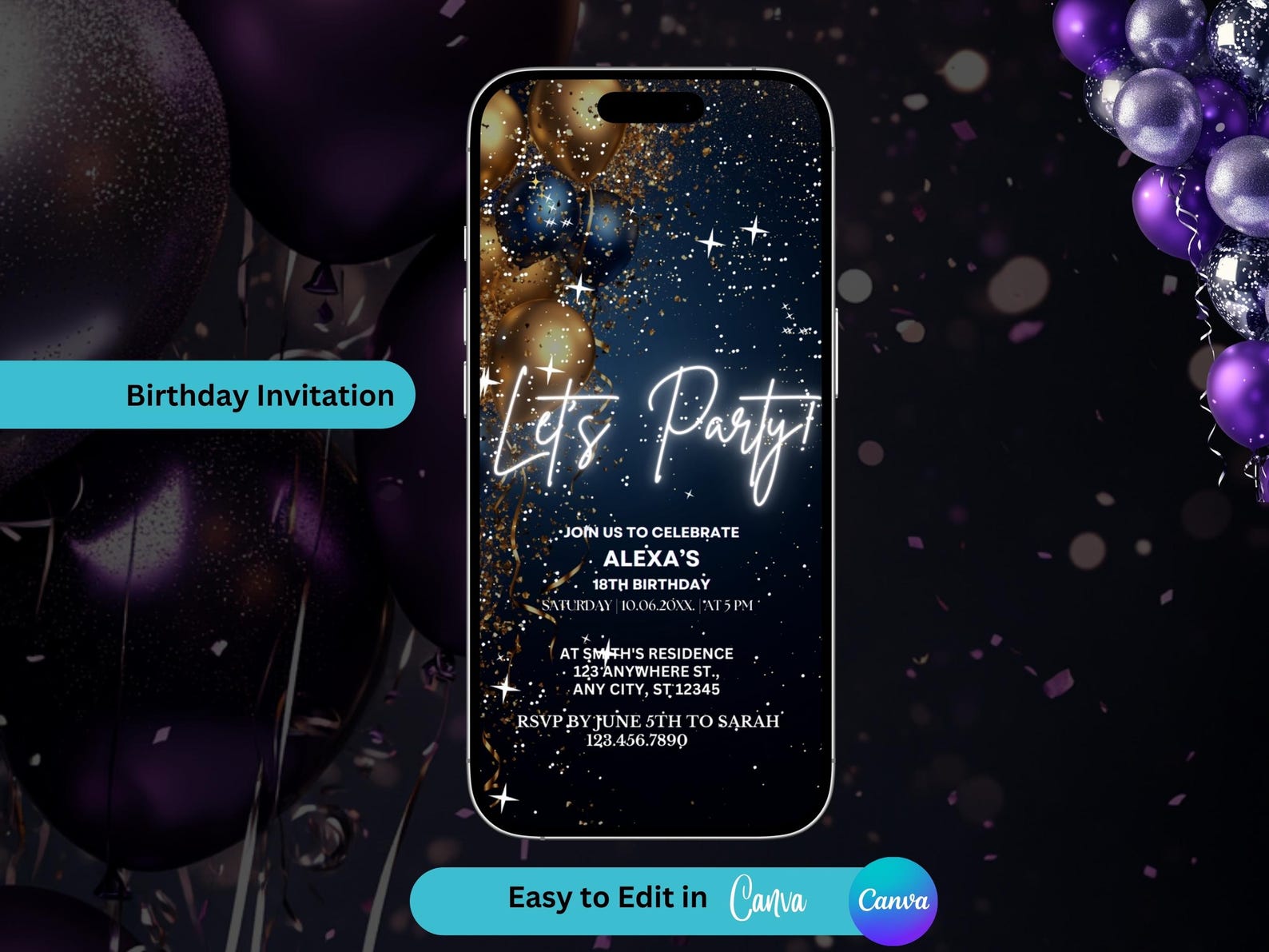 Editable Animated Birthday Party Invitation Template, Digital Download ...
