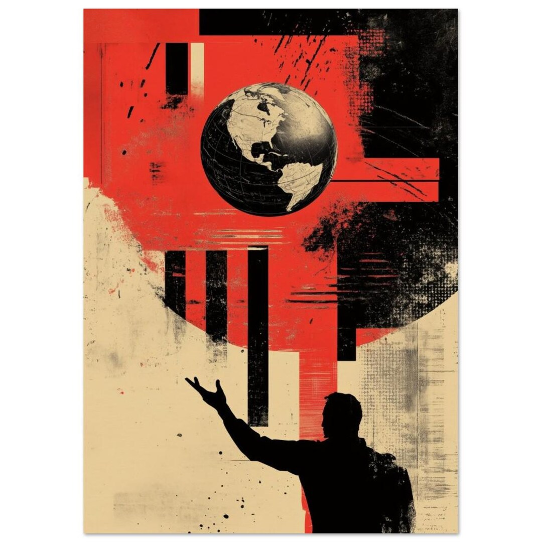 Power and Dominance Poster Hand Holding Globe in Red and Black Tones - Etsy