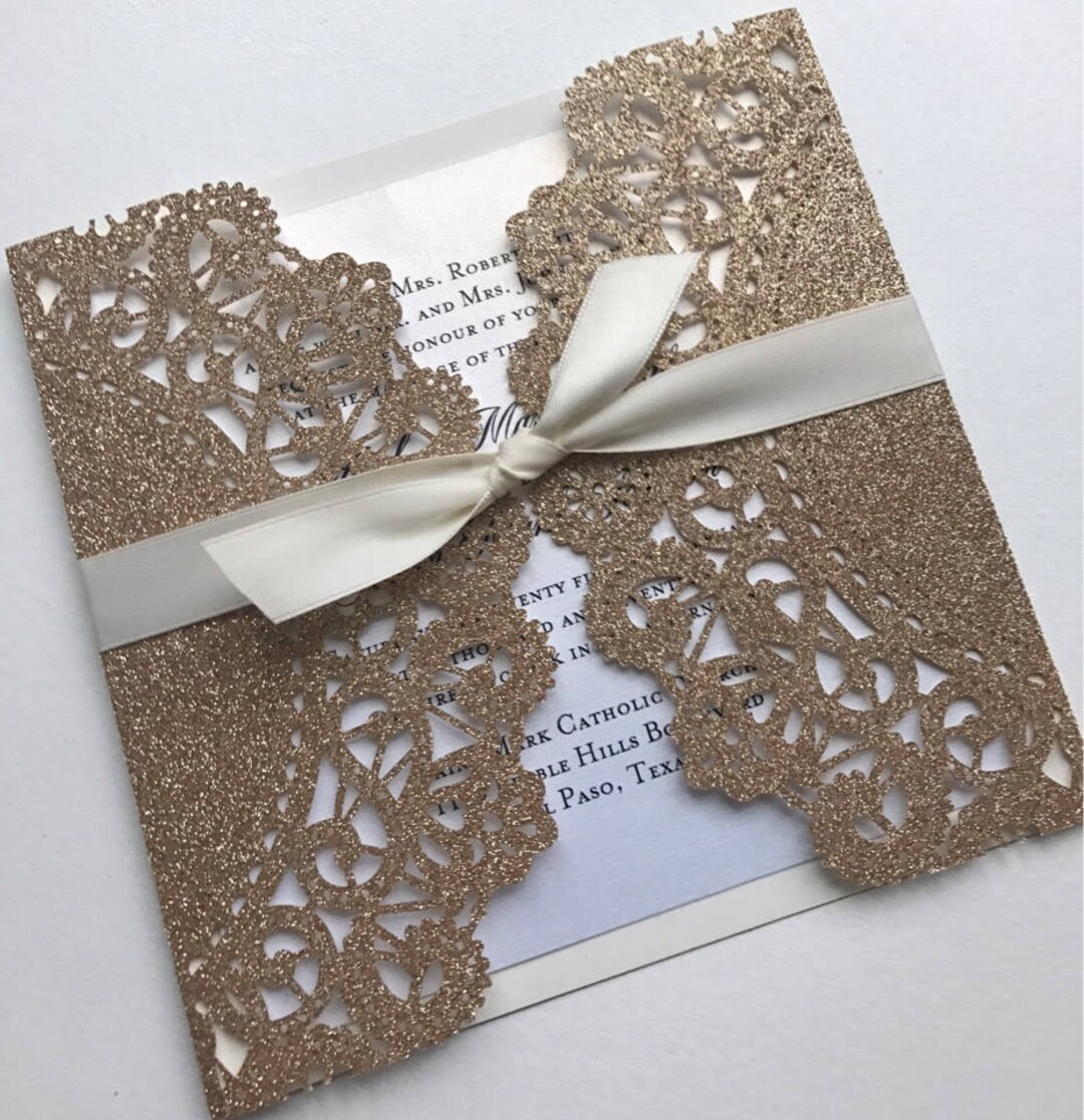Elegant Gold Glitter Lasercut Invitation, DIY Wedding Invitation, Laser ...