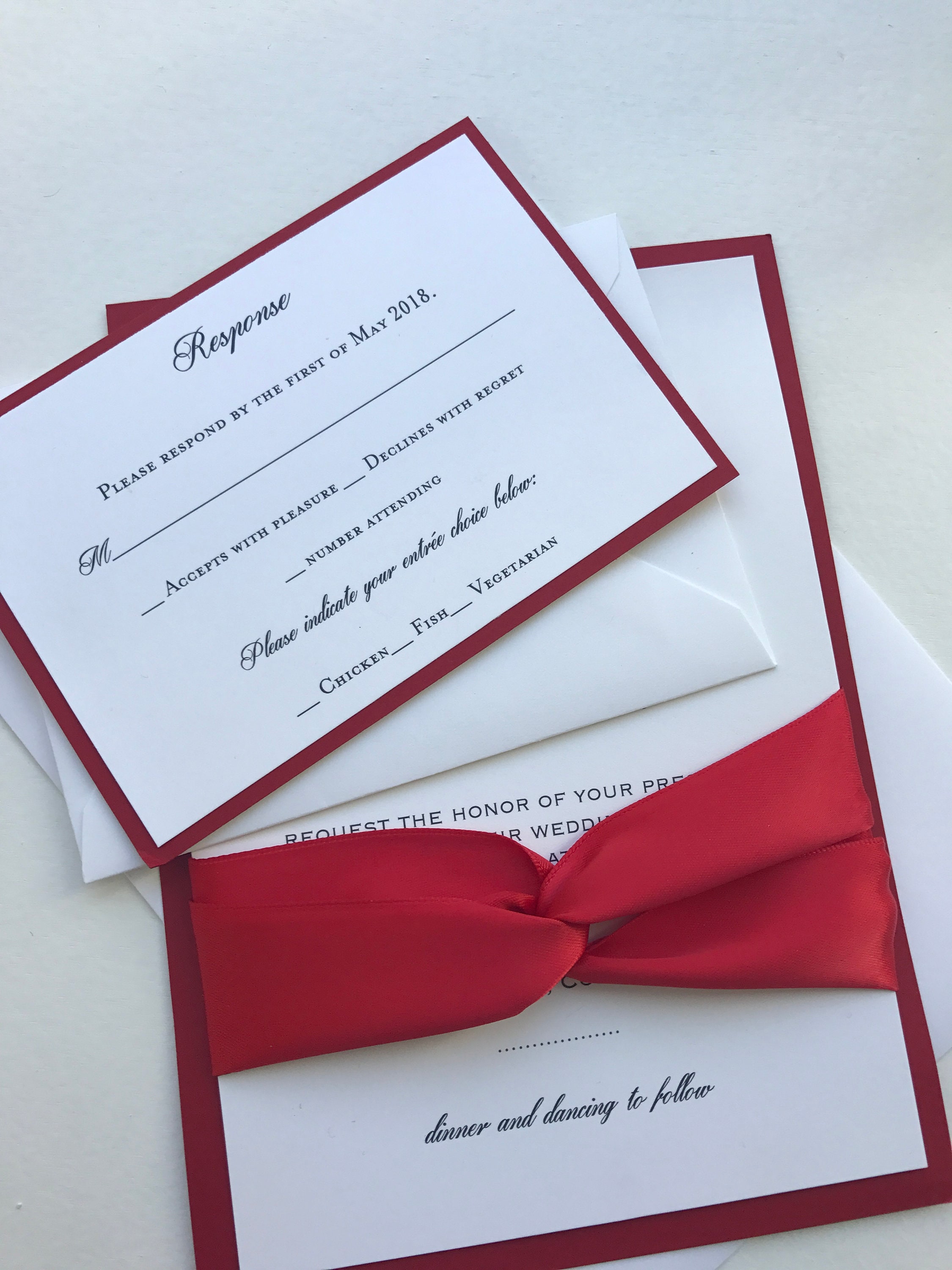 Red Elegant Wedding Invitation, Red and White Invitation, Custom ...