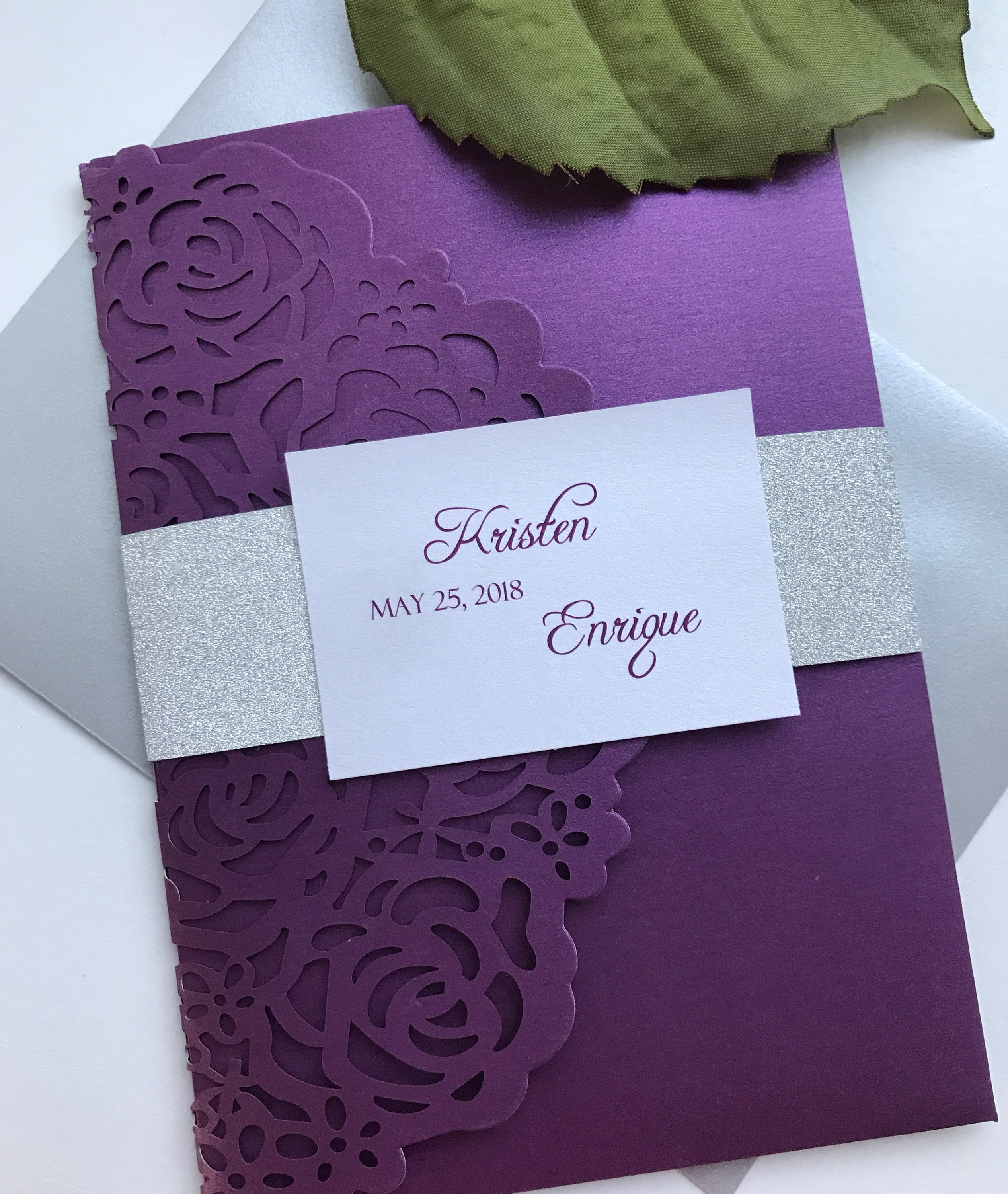 Purple Silver Invitation Blush Gold Glitter Lasercut - Etsy