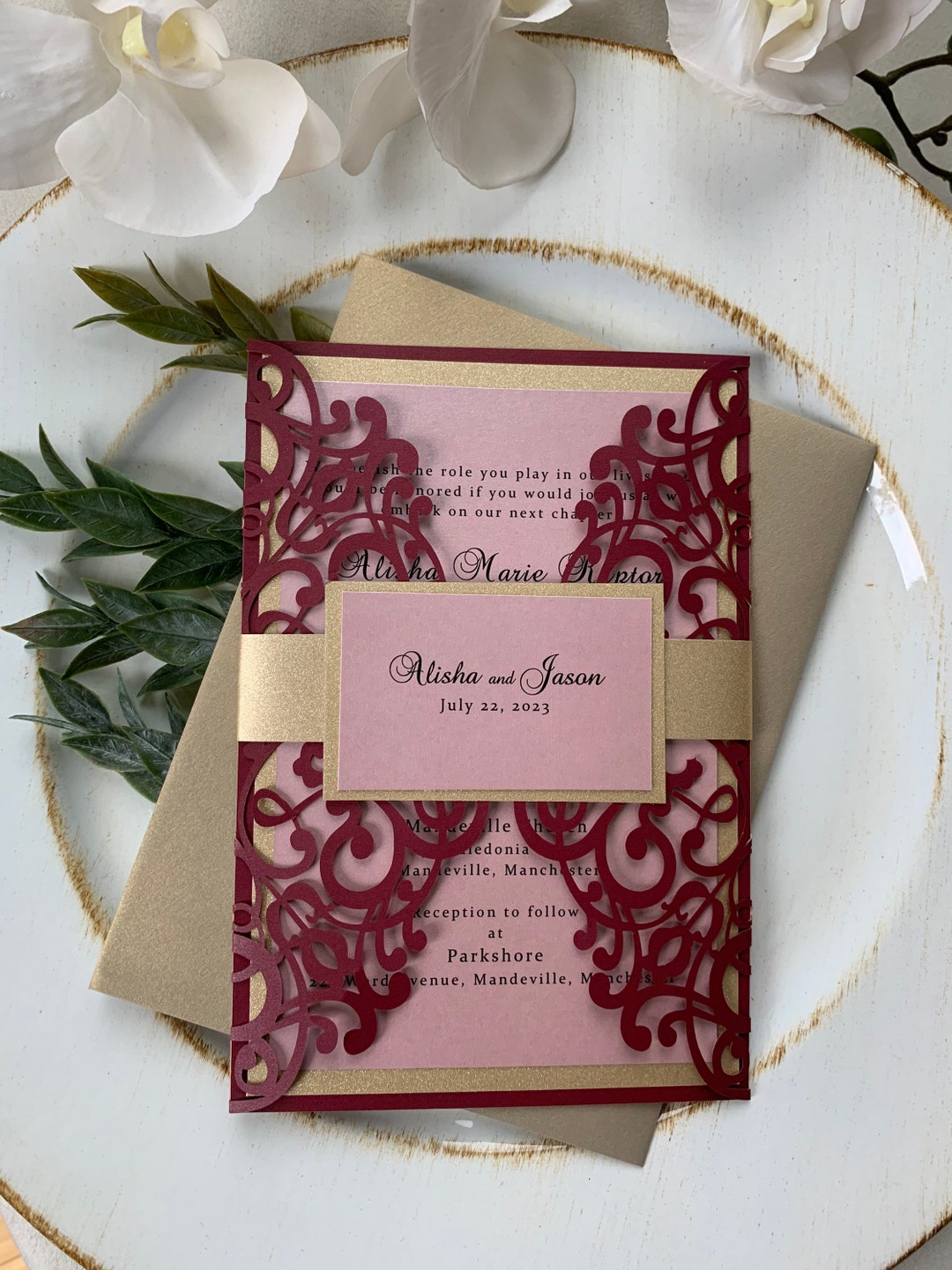 Burgundy and Blush Wedding Invitation Set/suite Gold Wedding Invitation ...